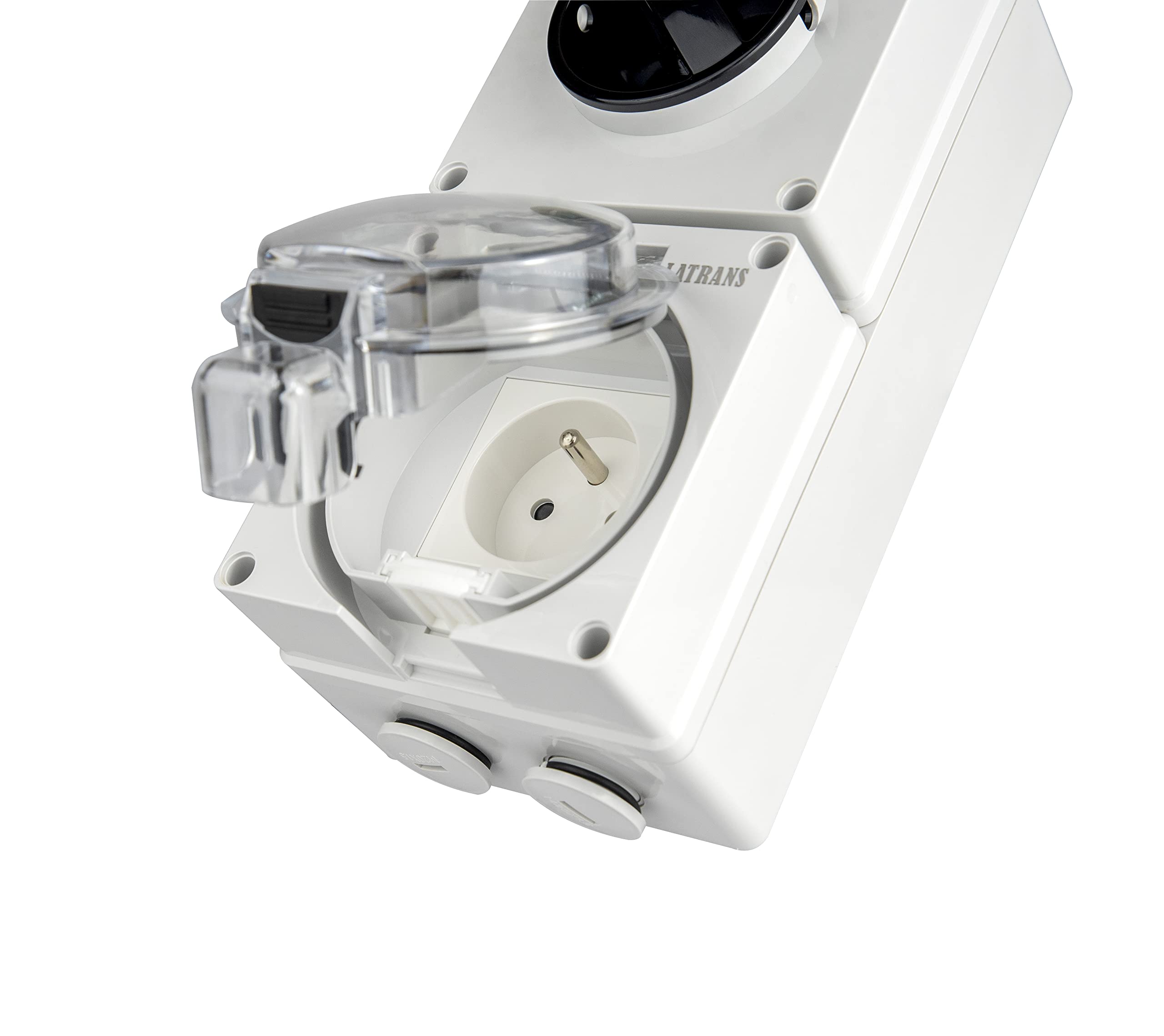 Surface-mounted damp room Schuko sockets 1-fold or 2-fold IP66 even wh